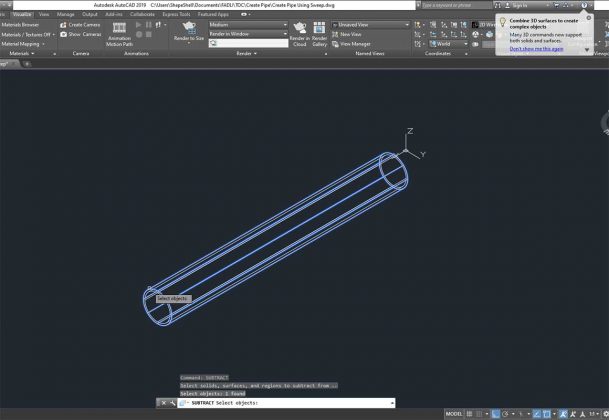 How to Create Pipe Using Sweep Feature Command - AutoCad Tutorial
