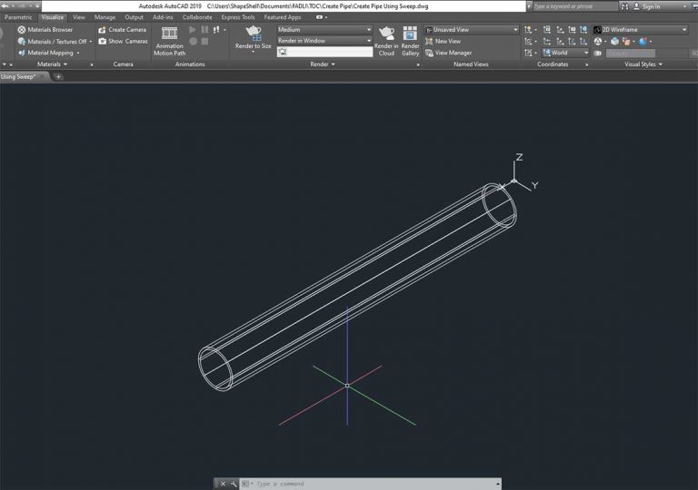 How to Create Pipe Using Sweep Feature Command - AutoCad Tutorial