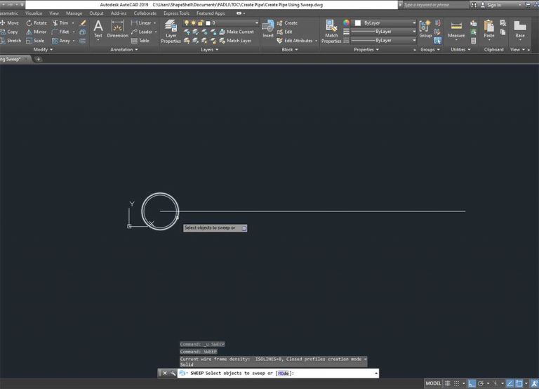 How to Create Pipe Using Sweep Feature Command - AutoCad Tutorial